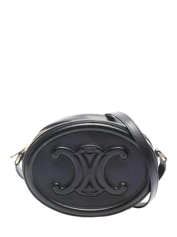 Celine 2020-2026 Small Calfskin Cuir Triomphe Oval Crossbody Bag - Black