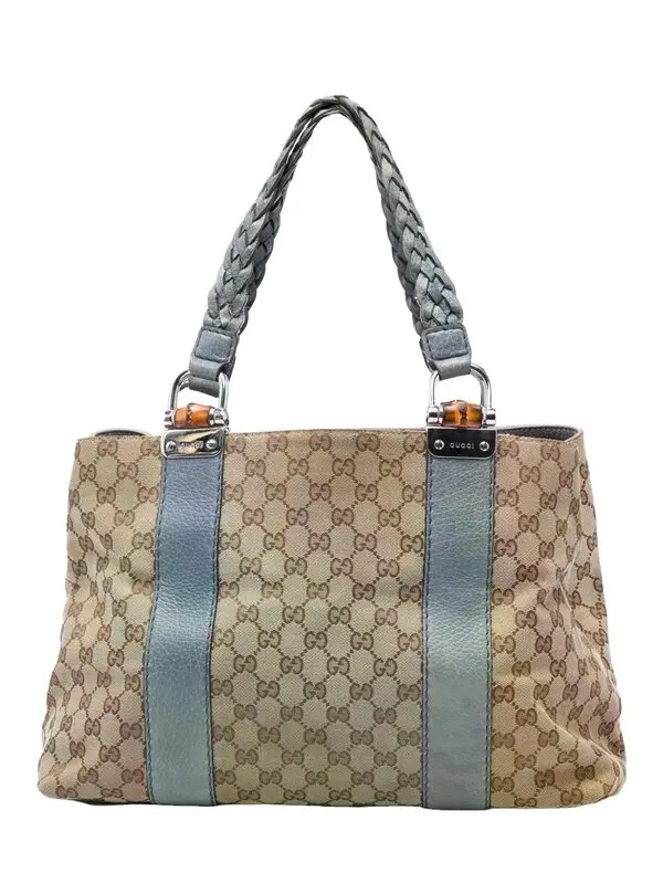 Gucci Gg Canvas Bamboo Libeccio Tote Bag - Blue