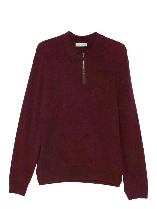Canali Half-zip Textu-knit Sweater - Red