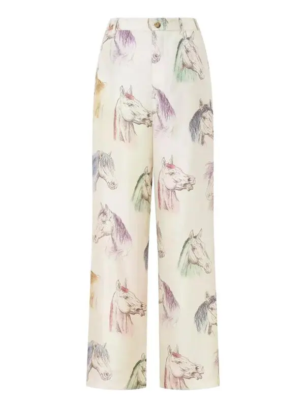 Moschino Horse-print Silk Trousers - Neutrals