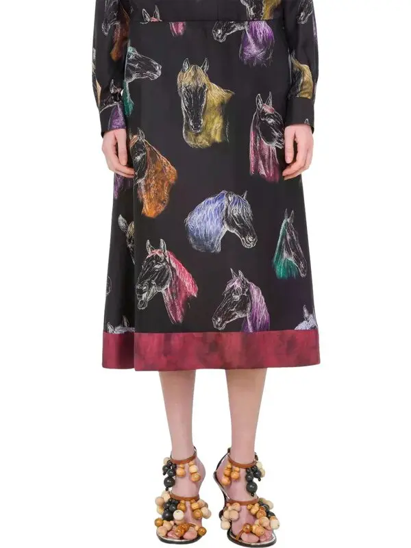 Moschino Horse-print Midi Skirt - Black