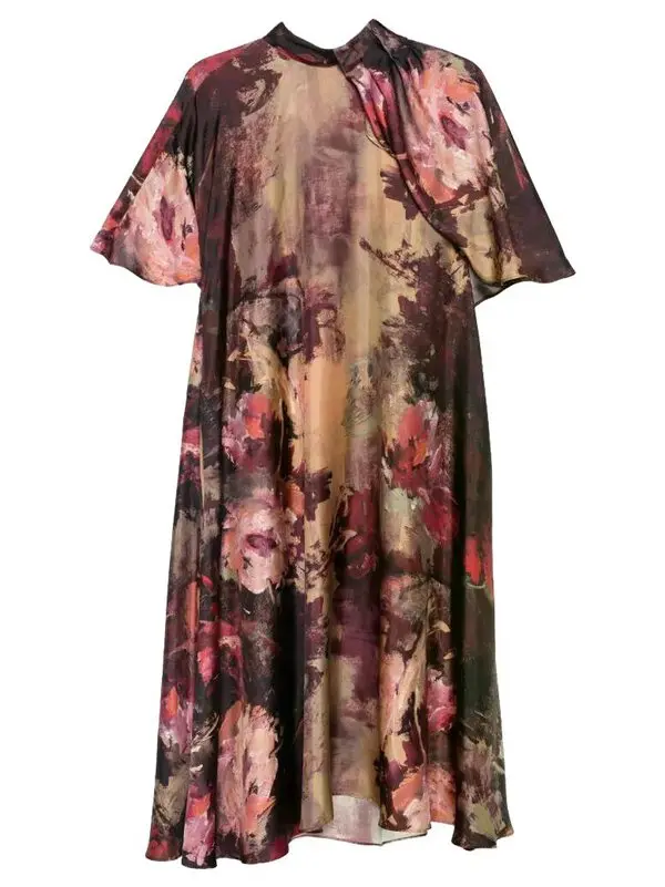 Antonio Marras Floral-print Tie-neck Dress - Brown