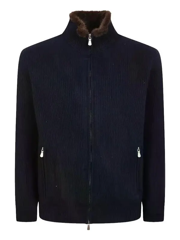 BARBA NAPOLI Ribbed-knit Zip-up Sweater - Blue