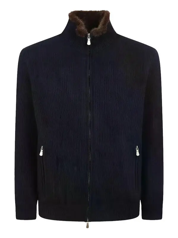BARBA NAPOLI Ribbed-knit Zip-up Sweater - Blue