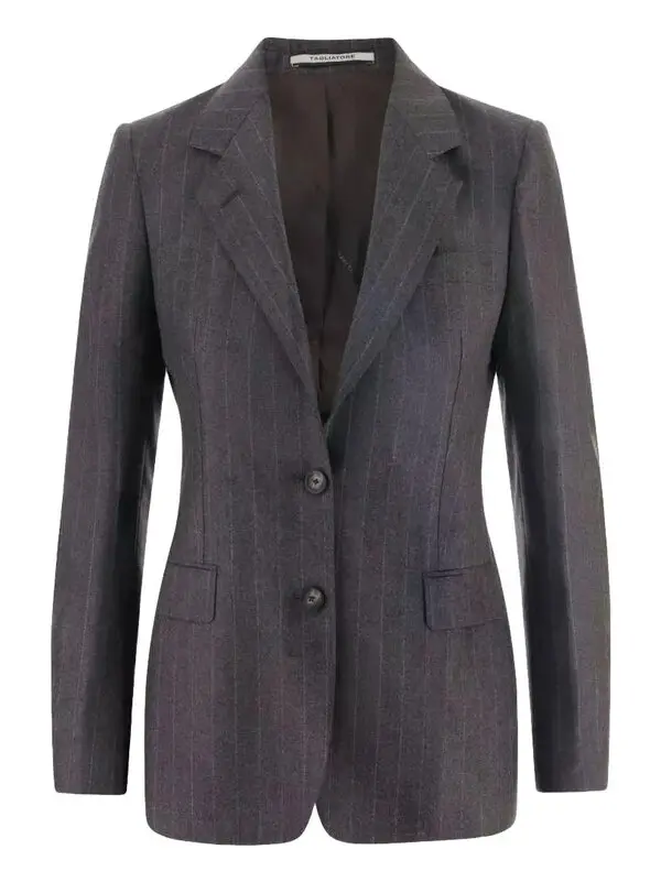 Tagliatore Wool Pinstripe Peak Lapel Blazer - Brown