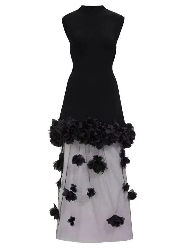 Aje Fleura Floral-appliqué Midi Dress - Black
