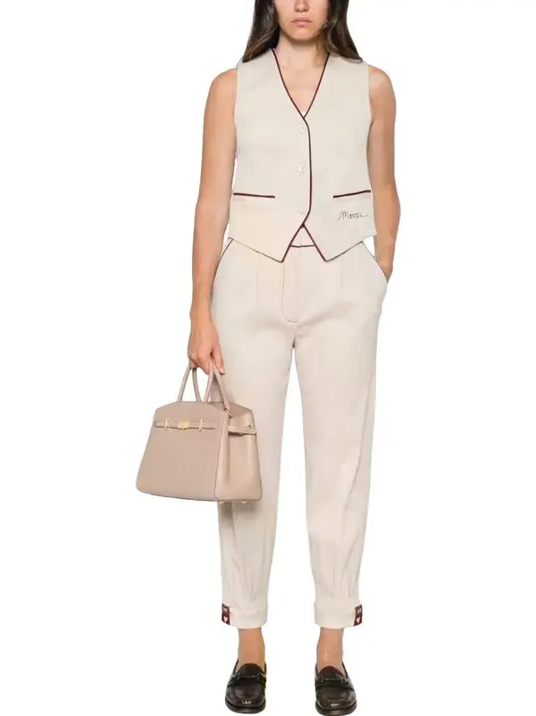 Antonio Marras Embroidered-logo Pinstriped Waistcoat - Neutrals