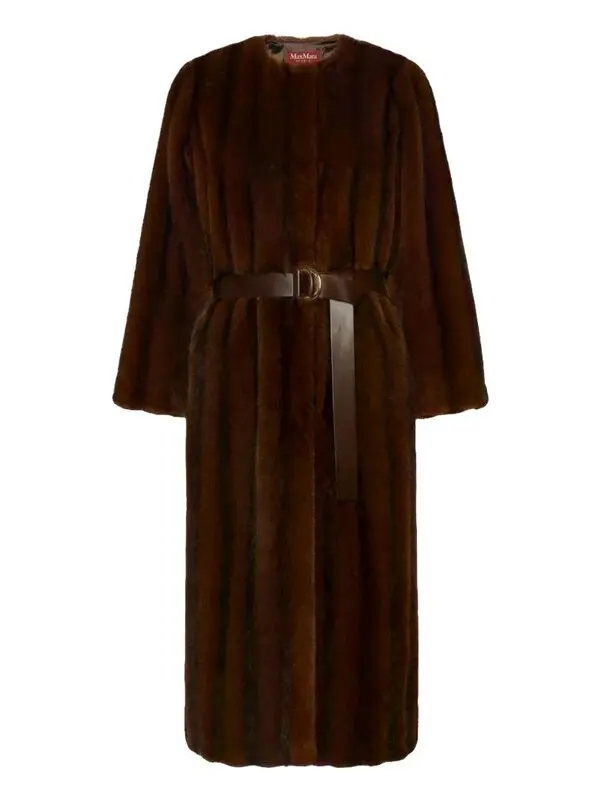Max Mara Belted Faux-fur Coat - Brown