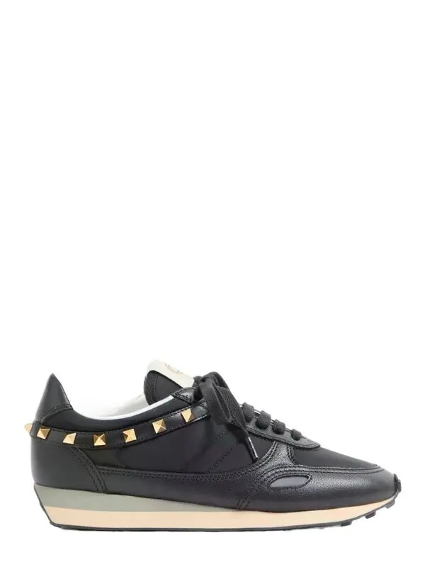 Valentino Garavani Stud Up Leather And Nylon Sneakers - Black