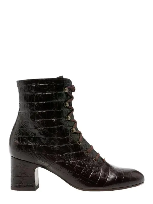Chie Mihara Croc-effect Leather Lace-up Ankle Boots - Brown