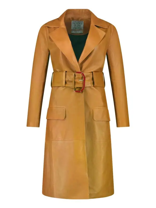 DANCASSAB Diana Leather Belted Coat - Brown