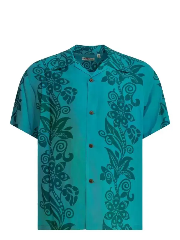 SUN SURF Floral-print Short-sleeve Shirt - Blue