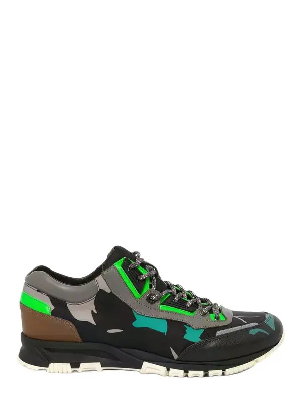 LANVIN Floral-print Leather-trim Sneakers - Black