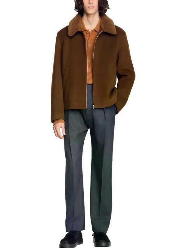 Sandro Shearling-collar Zip-up Jacket - Brown