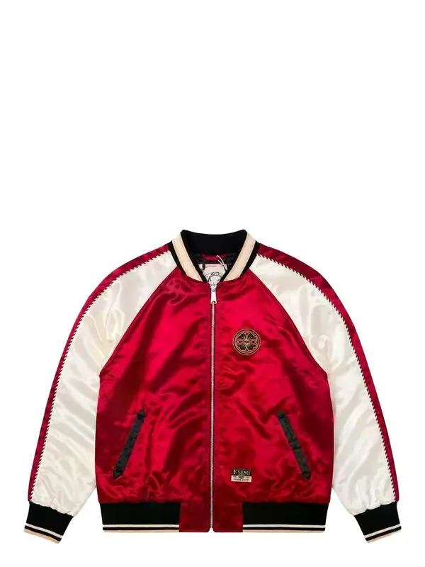EVISU Embroidered Satin Bomber Jacket - Red