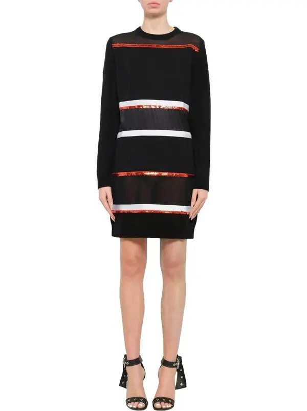 Givenchy Sequin-embellished Striped Mini Dress - Black
