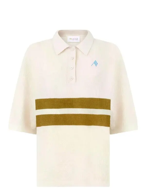 Attico Striped Cotton Knit Polo T-shirt - Neutrals