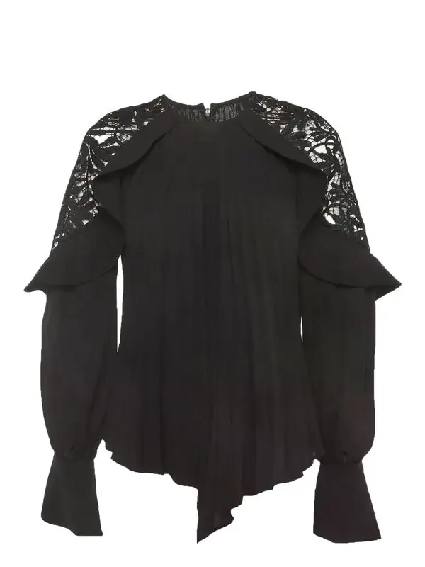 SELF-PORTRAIT Lace-details Pleated Blouse - Black