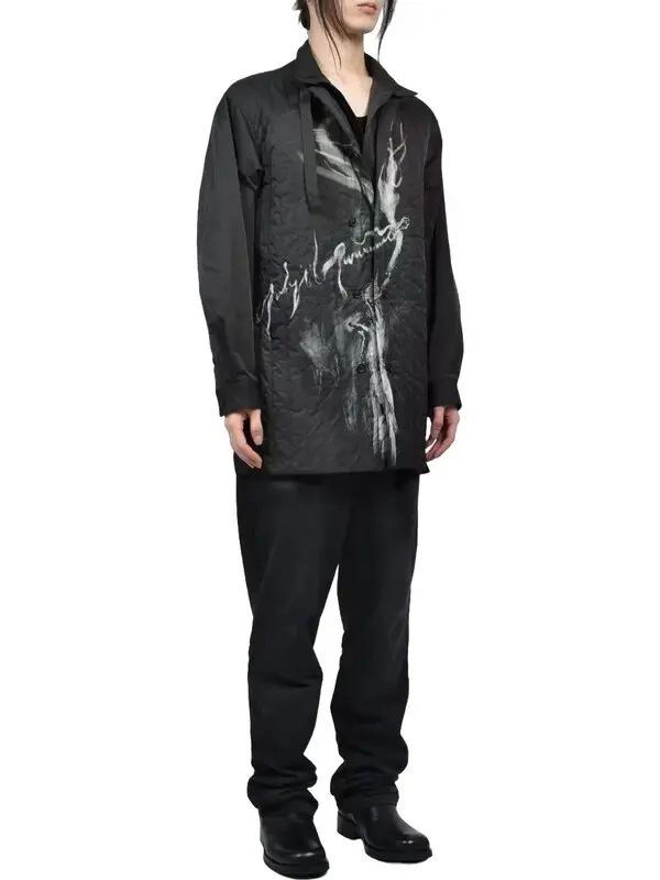 Yohji Yamamoto Logo-print Padded Coat - Black