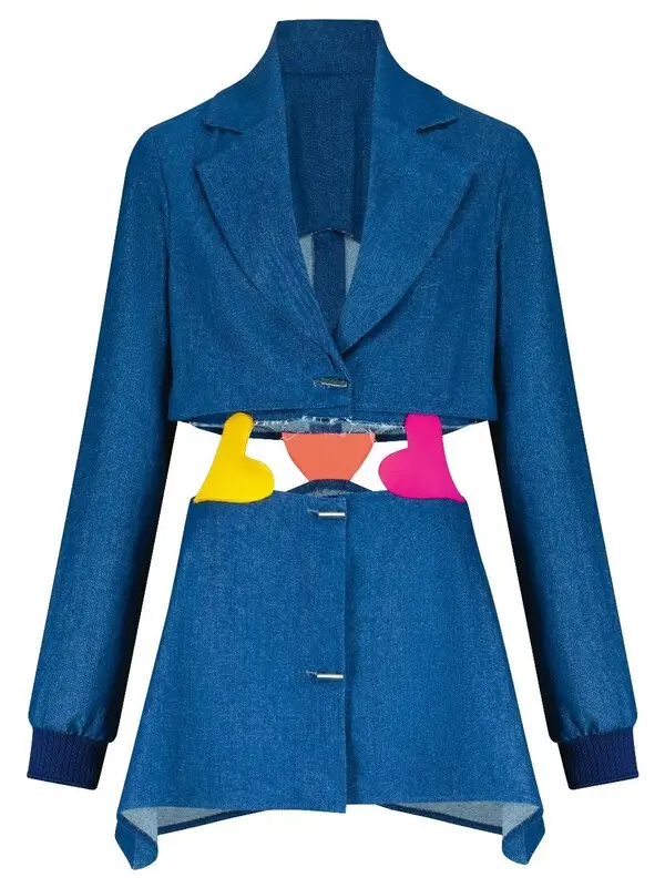 ÚCHÈ Three Heart Cut Out Denim Dress - Blue