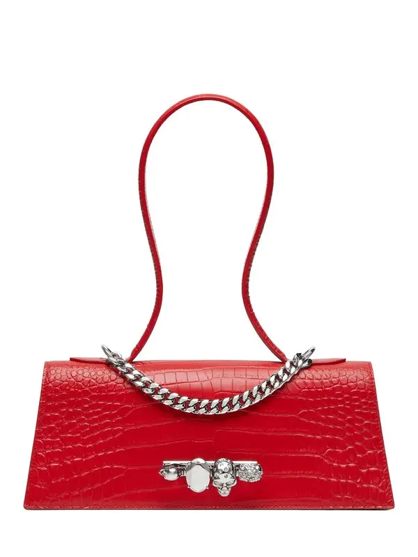 Alexander McQueen Croc-effect Jewelled Top-handle Bag - Red