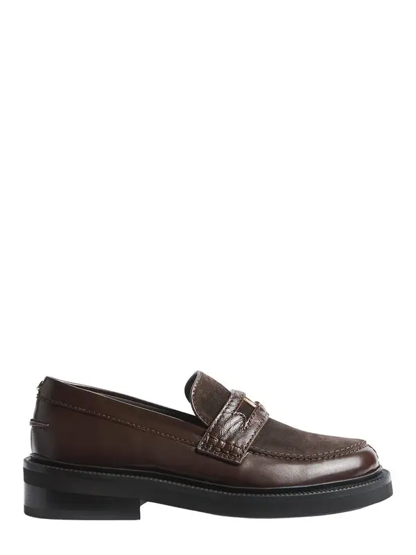 Maje Leather-suede Penny Loafers - Brown