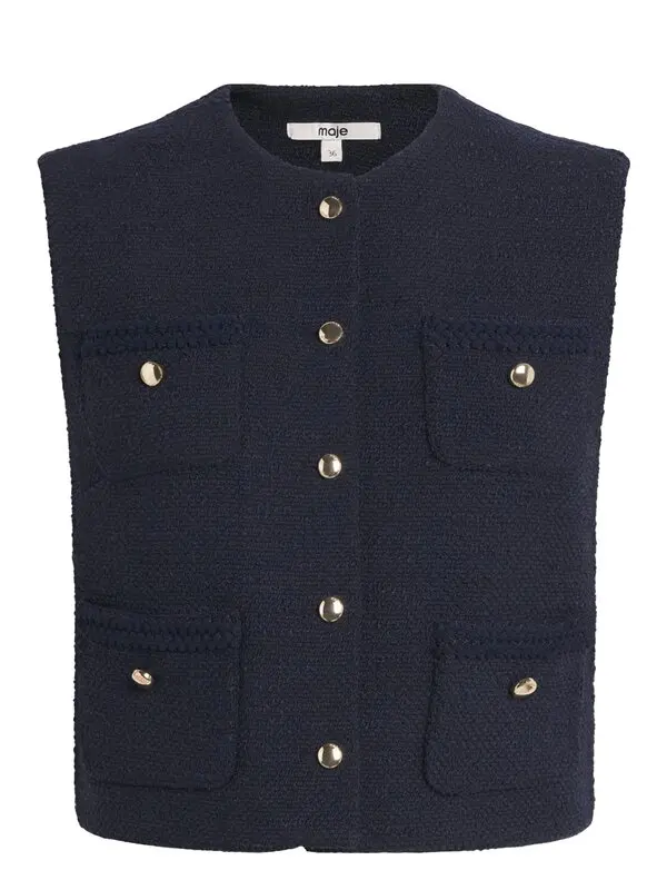 Maje Tweed Gilet - Blue