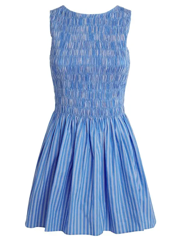 Faithfull The Brand Cotton Shirred Carina Mini Dress - Blue