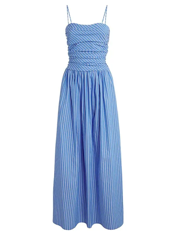 Faithfull The Brand Cotton Stripe Portlligat Maxi Dress - Blue