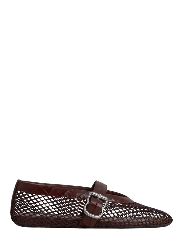 Alaïa Croc-embossed Leather Mesh Mary Jane Flats - Brown