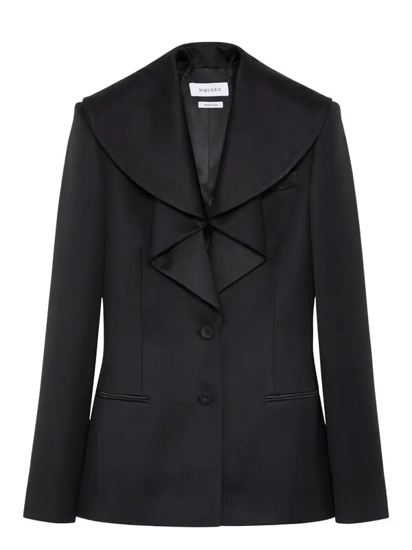 Alexander McQueen Wool Waterfall-collar Blazer - Black