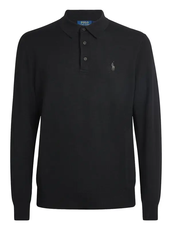 Polo Ralph Lauren Wool Polo Pony Long-sleeve Polo Shirt - Black