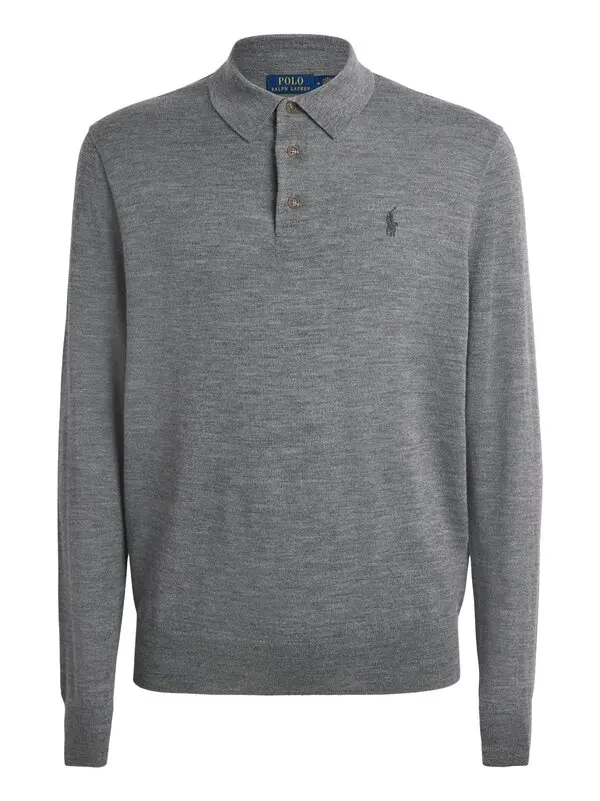 Polo Ralph Lauren Merino Wool Polo Pony Long-sleeve Polo Shirt - Grey