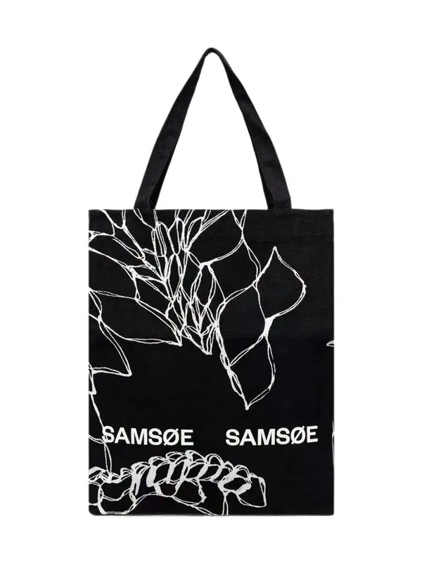 SAMSOE SAMSOE Floral-print Logo Tote Bag - Black