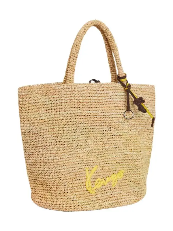 Kenzo Signature-embroidered Raffia Tote Bag - Neutrals