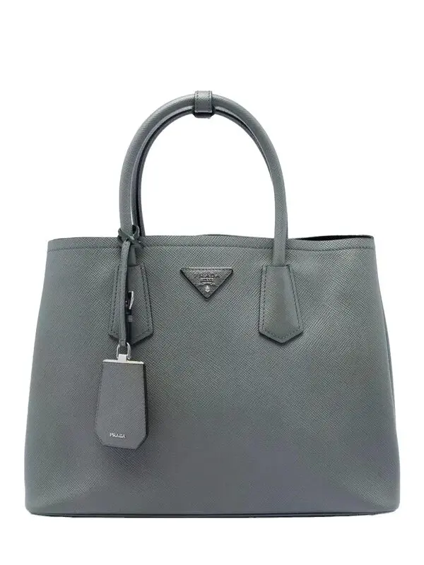 Prada 2013-2026 Medium Saffiano Cuir Double Satchel - Grey
