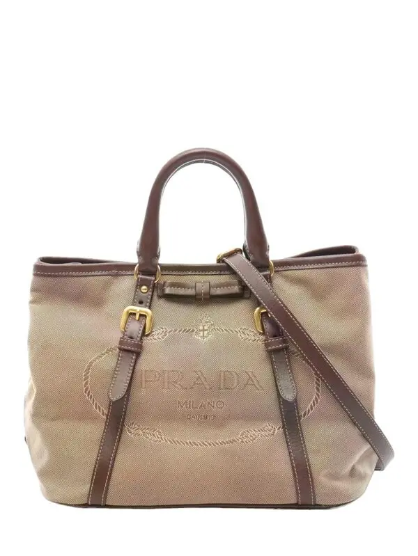 Prada Logo Jacquard Tote Bag - Neutrals