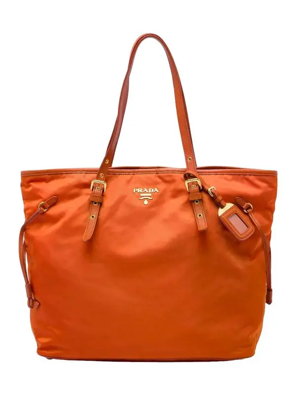 Prada 2013-2026 Saffiano Trimmed Tessuto Tote Bag - Orange