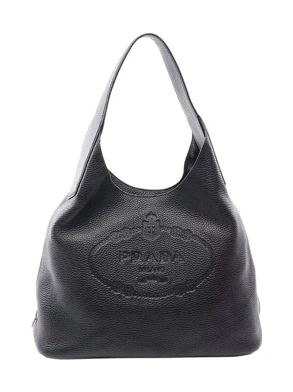 Prada 2010-2026 Canapa Logo Vitello Daino Hobo Bag - Black