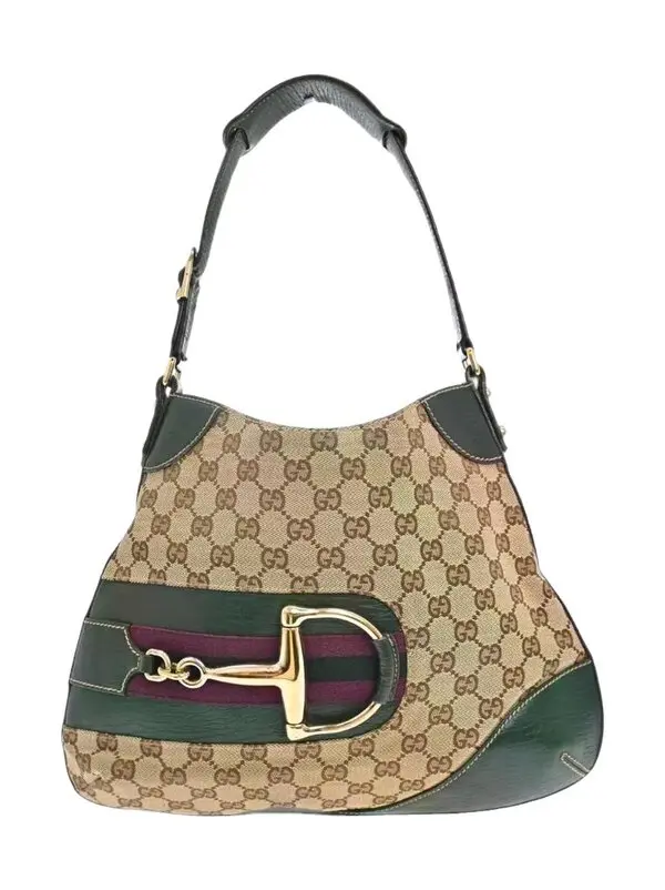 Gucci 1990-2000s Horsebit Gg Canvas Shoulder Bag - Neutrals