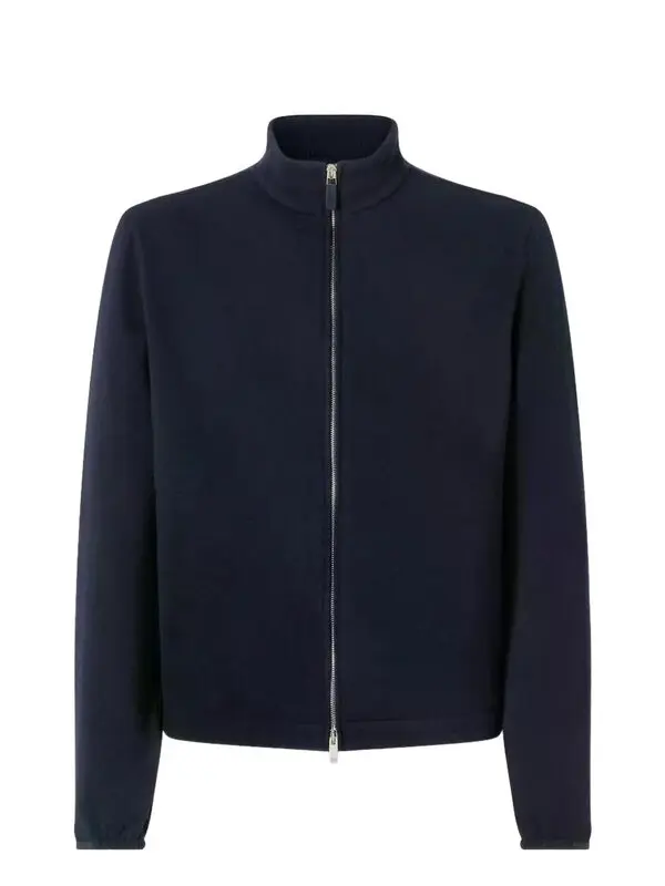Zegna Wool Cotton And Silk Full Zip Sweatshirt - Blue