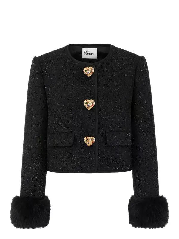 SELF-PORTRAIT Metallic Boucle Fur-cuff Jacket - Black