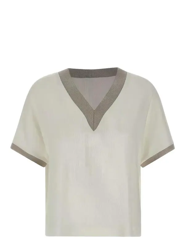 VIADESTE V-neck Short-sleeve Blouse - Neutrals