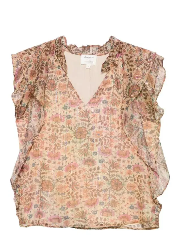 Maison123 Floral Print Ruffled Top - Neutrals