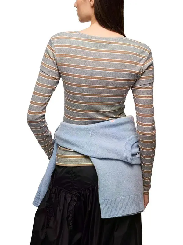 GANNI Long-sleeve Top In Stripe - Grey