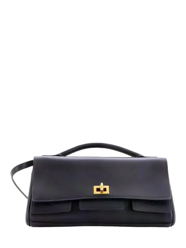 Balenciaga Bel Air Top Handle Flap Leather Shoulder Bag - Black