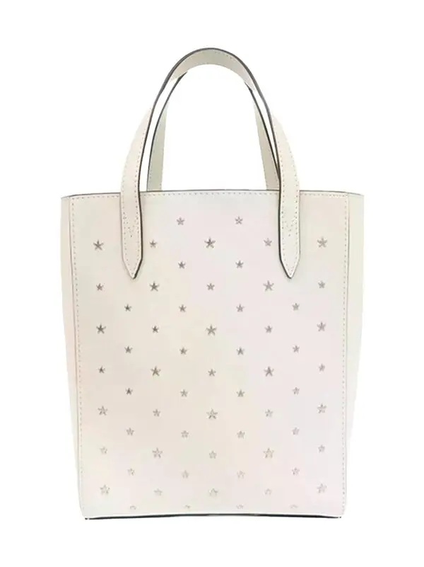 JIMMY CHOO Leather Star Studded North South Bria Tote Satchel - White