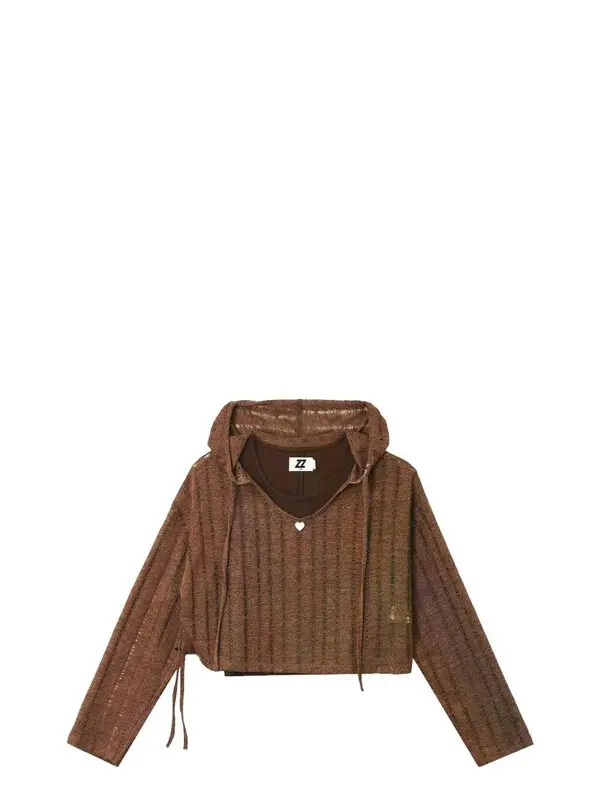 Izzue Logo-plaque Open-knit Hoodie And Tank Top Set - Brown