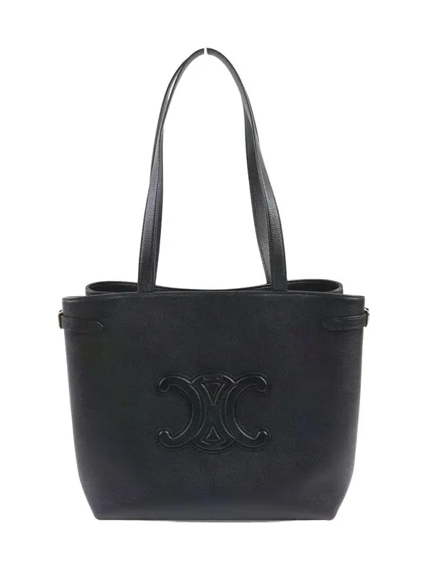 Celine 2024-2026 Medium Grained Calfskin Cuir Triomphe Cabas Anais Tote Bag - Black