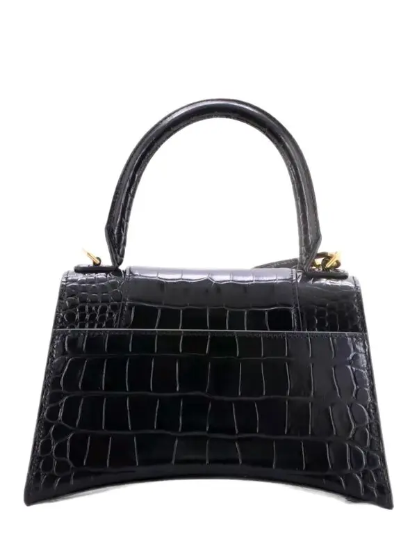 Balenciaga Hourglass Top Handle Bag Crocodile Embossed Leather Small Crossbody Bag - Black